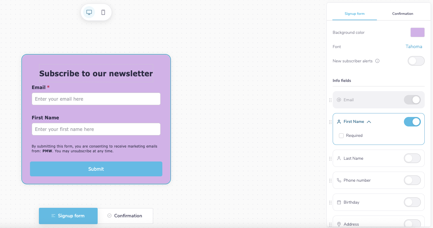 How do I create an email sign up form for collecting email addresses ...