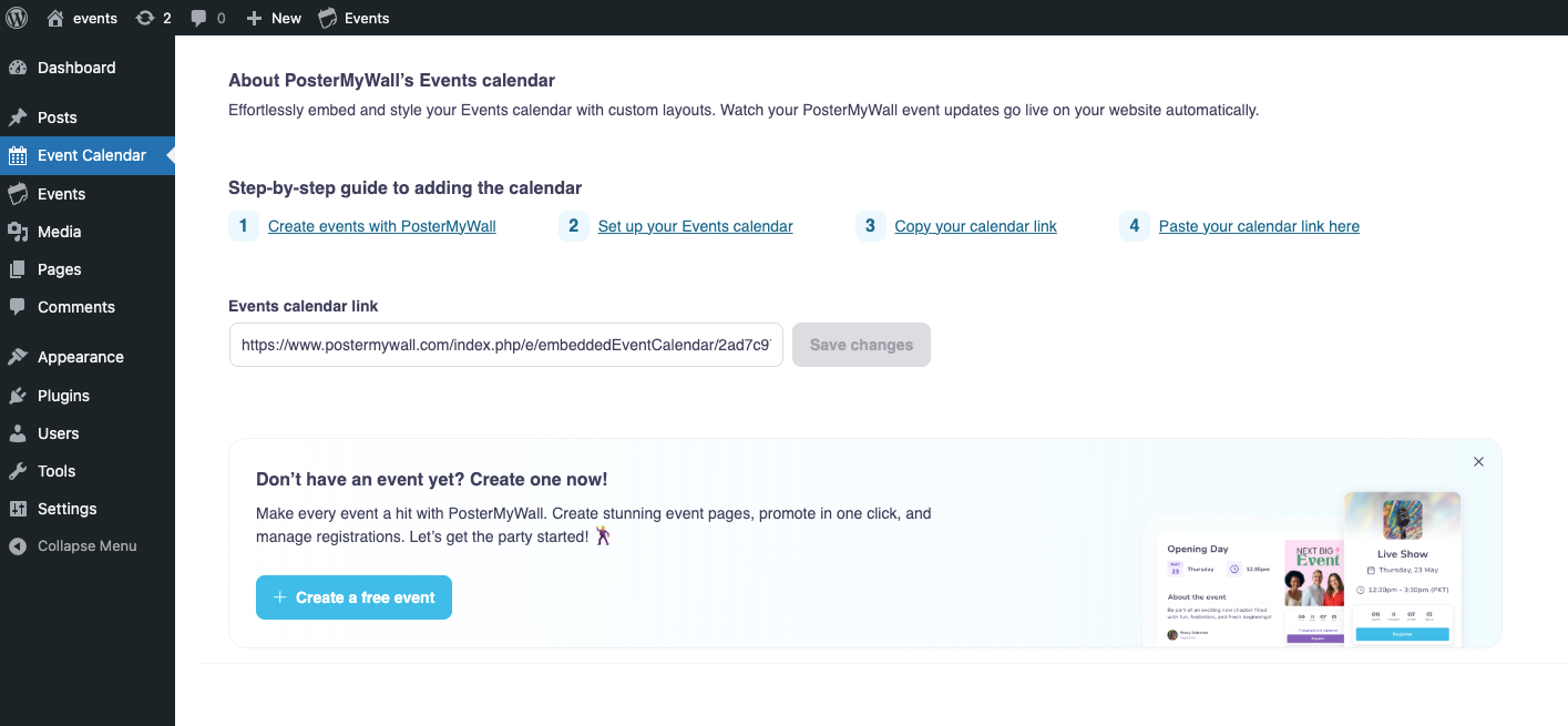 How to plug in the PosterMyWall Events calendar on your WordPress ...